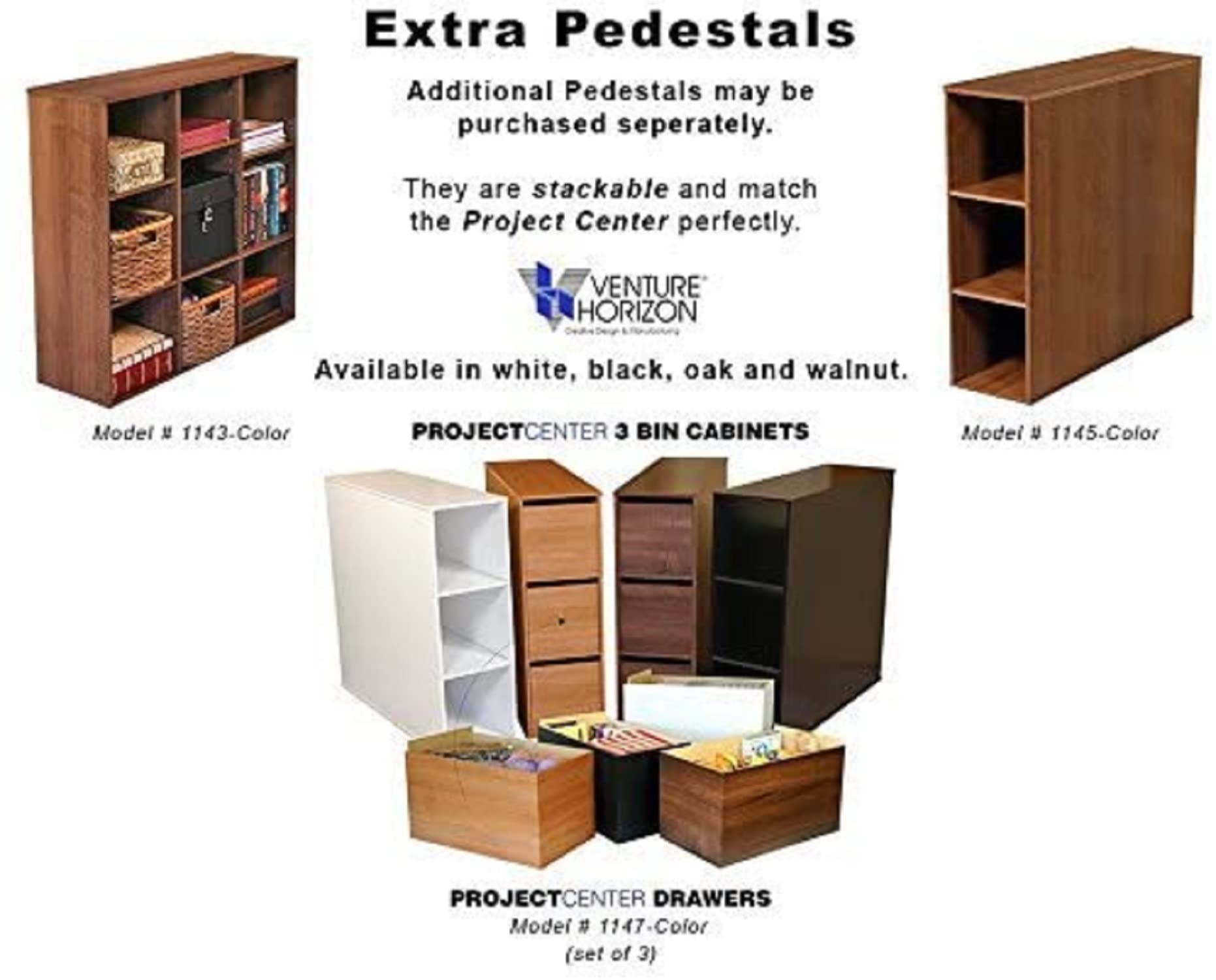 Project Center Desk with Bookcase and 3 Bin Cabinet-Black