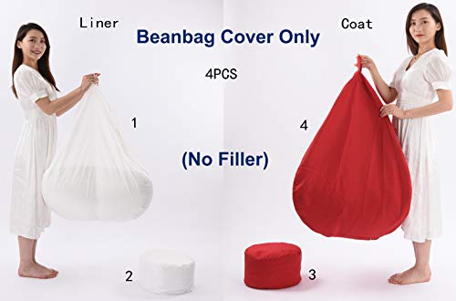 AMTOOCH Double Layer Bean Bag Chair Cover Beanless Bag Recliner Washable Memory Foam Bag Plush Animal Stuffed Storage Footstool Seat Lounge Chair Lined(Beanbag Cover Only)
