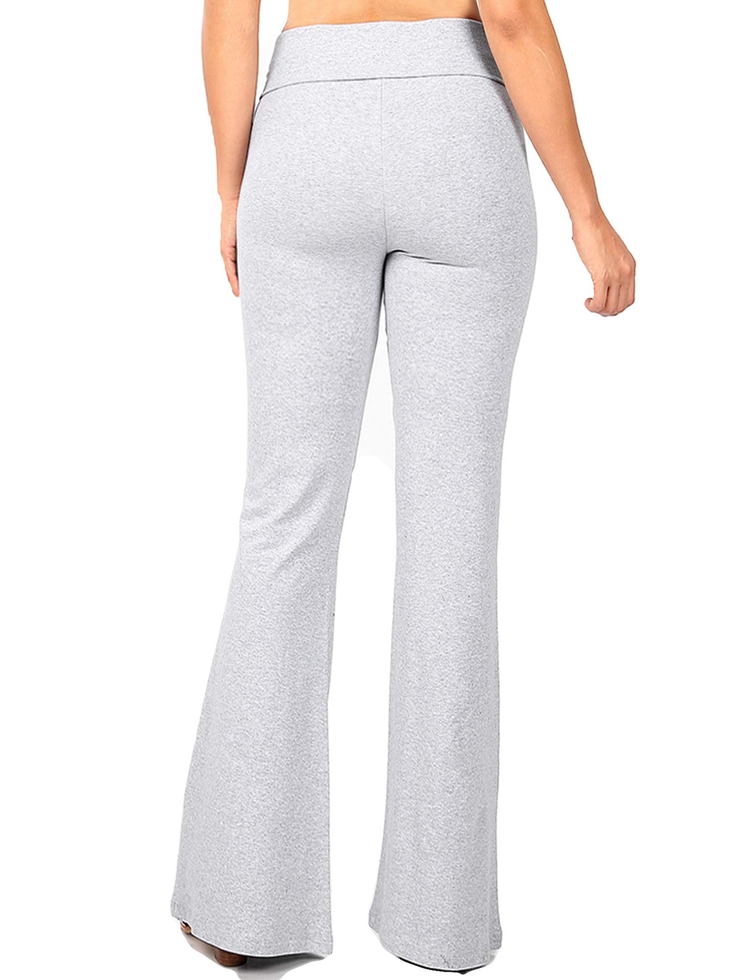 KOGMO Womens Premium Cotton Flared Fold Over Yoga Pants Exercise Pants (S-3X)-L-Heather_Grey