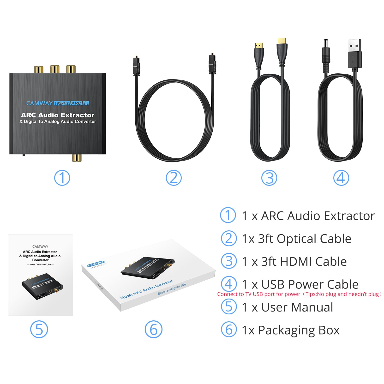 CAMWAY Digital to Analog Audio Converter,ARC Audio Extractor Audio Return Channel,Digital Optical SPDIF Coaxial and Analog 3.5mm L/R Stereo Audio Converter,Coaxial to 3.5mm and RCA
