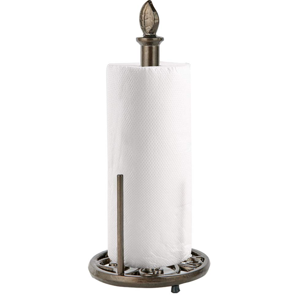JOGREFUL Decorative Paper Towel Holder Stand, Vintage Cast Iron Roll Paper Towel Stand with Weighted Base, Easy One-Handed Tear for Kitchen Countertop Bathroom Home Decor, Leaf Top, Coffee Gold