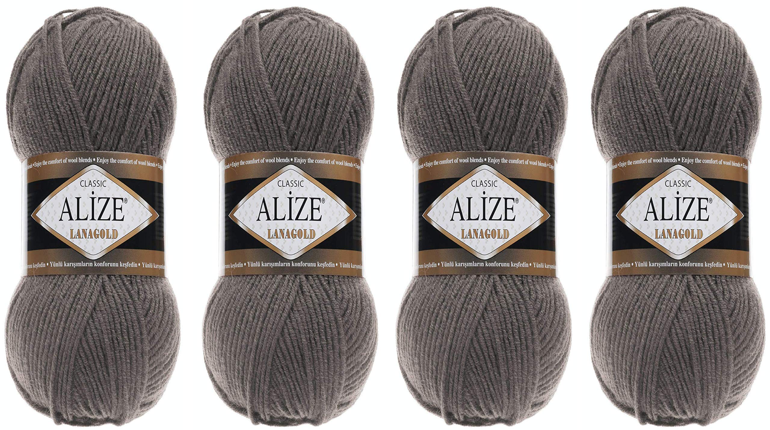 Alize Lanagold Yarn for Crochet, Knitting Crafting Wool,Hand Knitting Yarn Blend Warm Soft Natural Chunky Hand Woven Knitting Crochet Wool Lot of 4 skeins 400gr 1048 yds (348-Smoky)