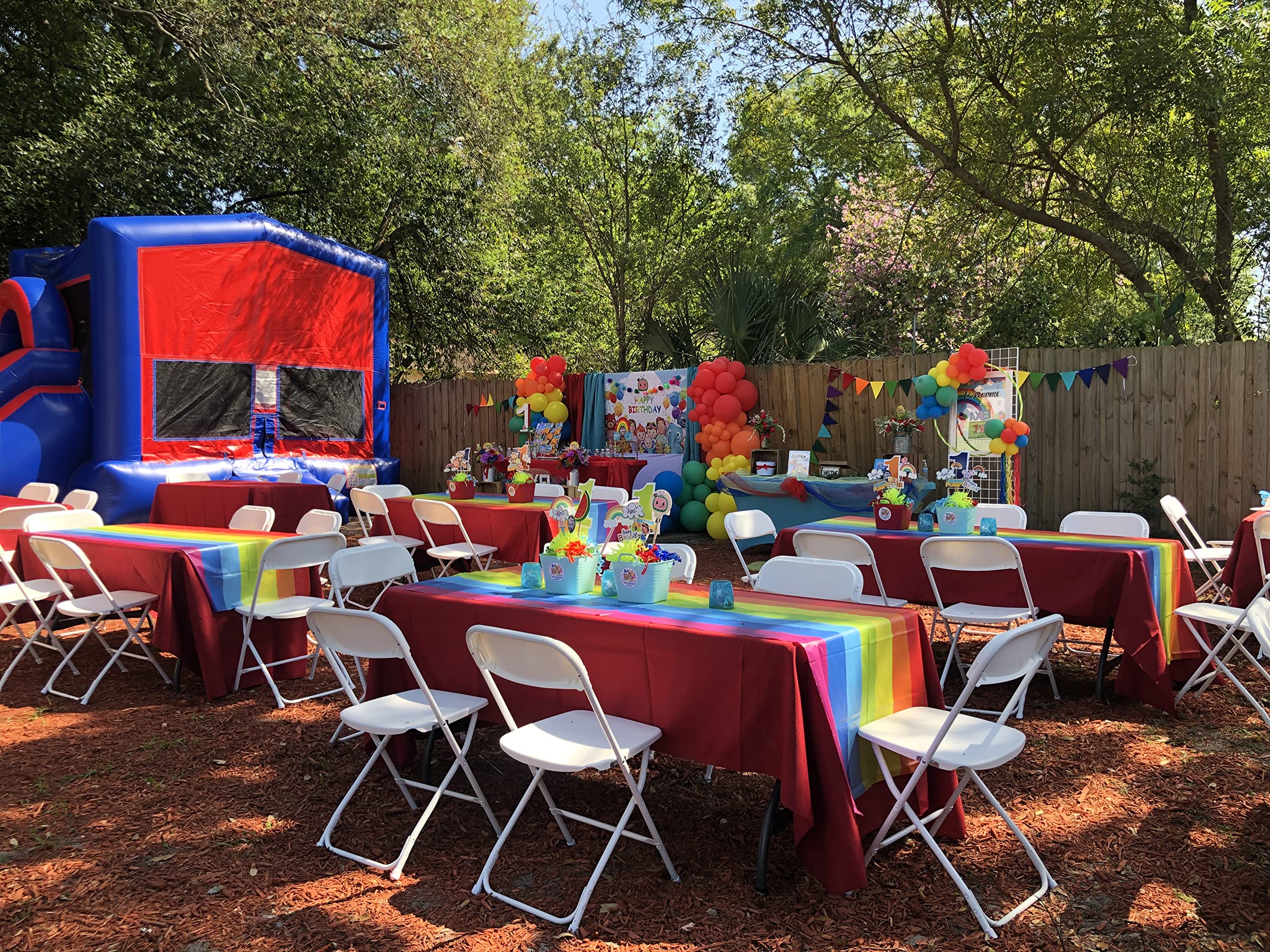 Oojami 4 Pack Rainbow Table Cover Rainbow Theme Tablecloth Party Supplies Ideal for Birthday Parties, Carnival, Baby Shower Table Cloth