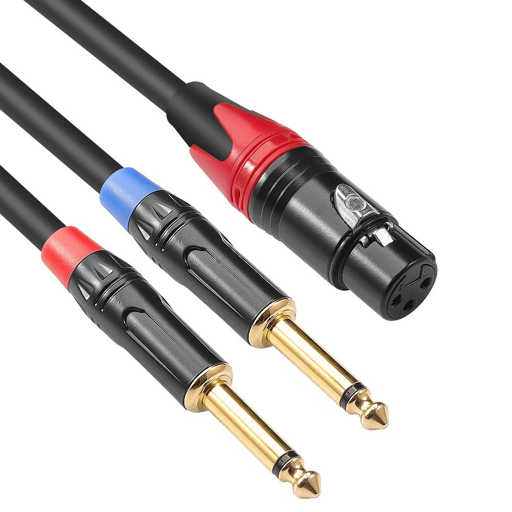 Disino XLR Female to Dual 1/4 inch Y Splitter Cable,Female XLR to Double 6.35mm Mono TS Plug Mic Audio Converter Adapter Cord - 10 feet
