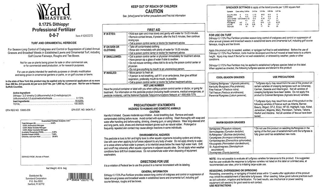 Yard Mastery Dithiopyr Pre-Emergent Herbicide with Fertilizer 0-0-7-45 lbs - Prevent Crabgrass and Annual Bluegrass POA Annua and Other Broadleaf Weeds with 7% Potash for Stress Recovery