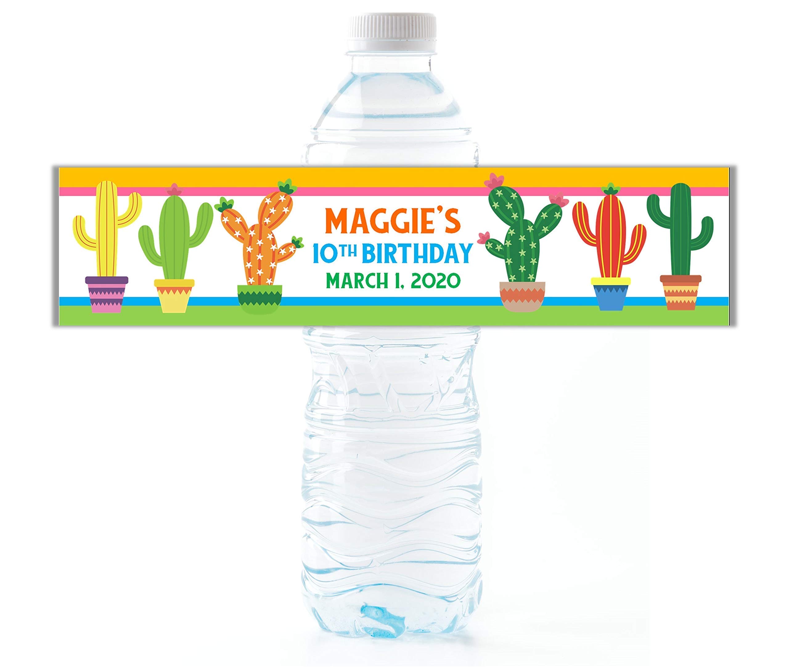 Cactus Water Bottle Labels, Persoanlized Party Favors, Pack of 25 Peel and Stick Waterproof Wrappers