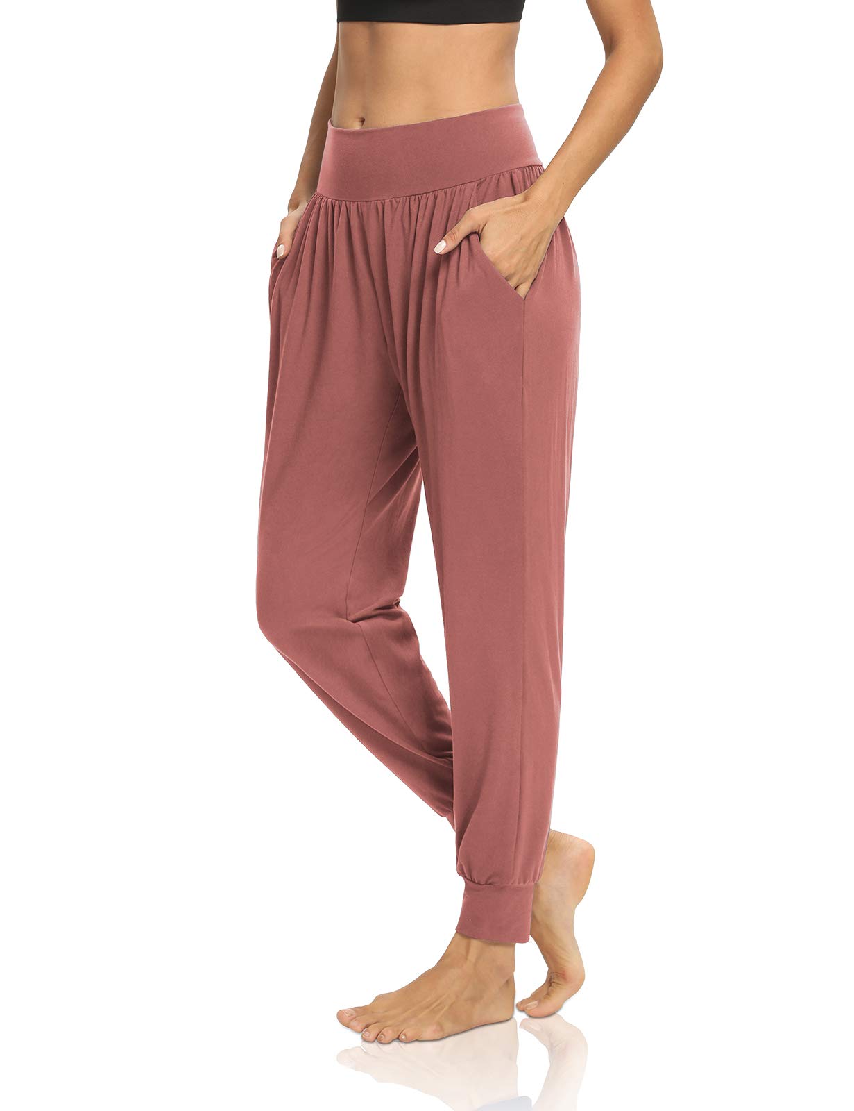 DIBAOLONG Womens Yoga Joggers Loose Workout Sweat Pants Comfy Lounge Pants with Pockets Cameo S