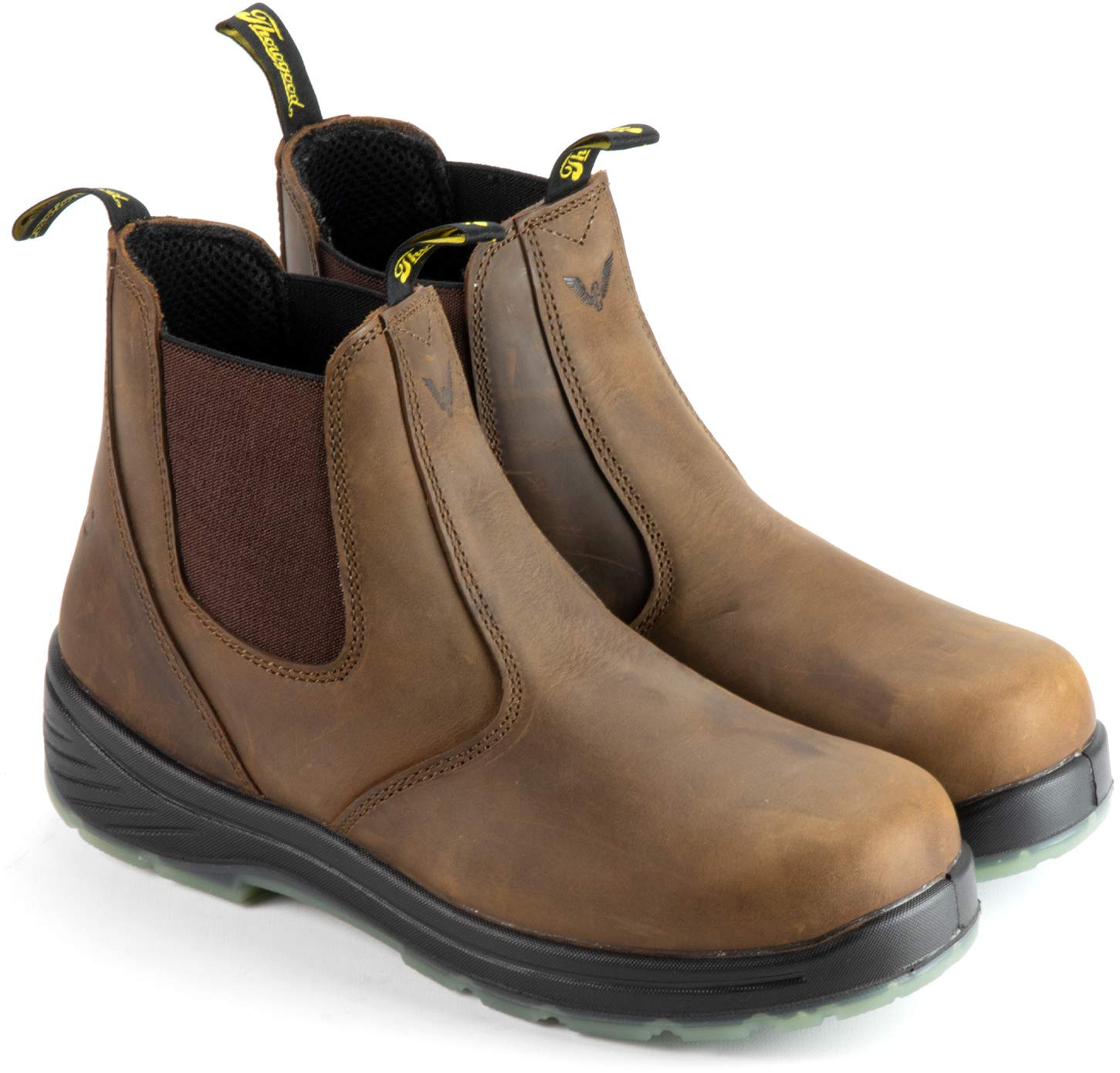 Thorogood Thoro-Flex 6” Slip On Work Boots for Men - Premium Leather with Comfort Footbed, Slip-Resistant Outsole, and Scuff-Free Translucent Bottom; EH Rated, Black/Trail Crazyhorse - 11 M US