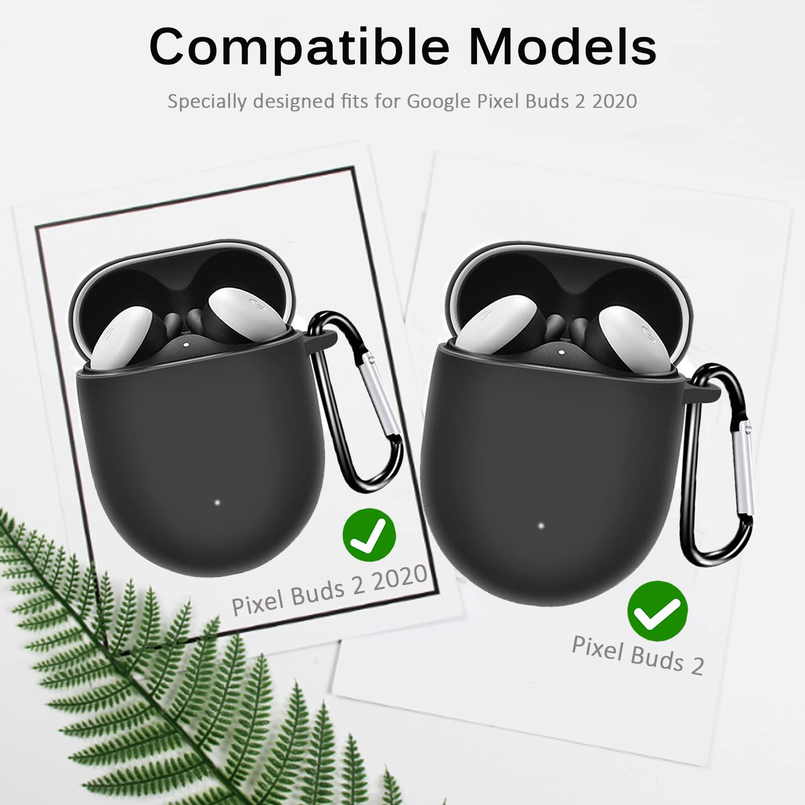Compatible for Google Pixel Buds 2 Case Cover, [Front LED Visible] Keychain Silicone Protective Cover Case for Google Pixel Buds 2 (Black)