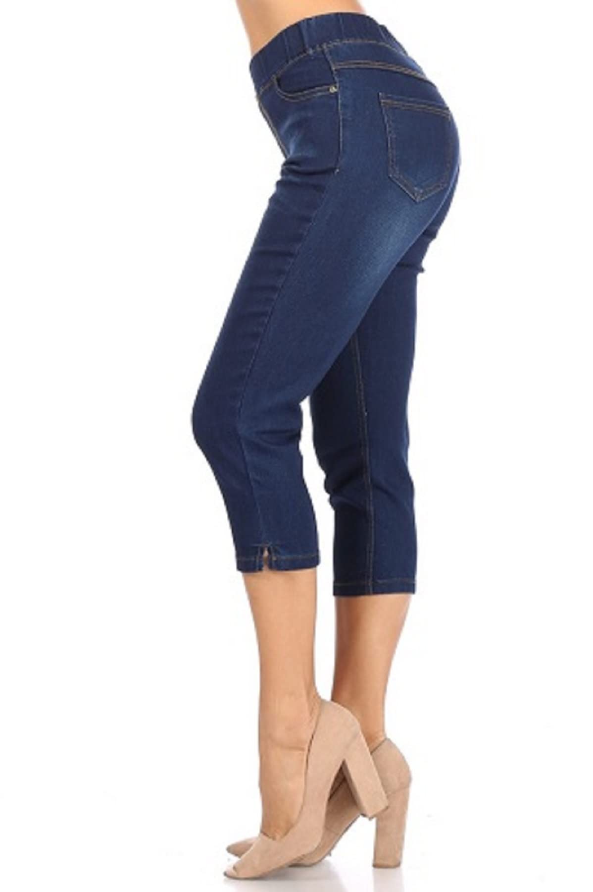 Jvini Women's Pull-On Stretchy Skinny Crop Denim Jeggings (XXX-Large, Capri- Dark Denim)