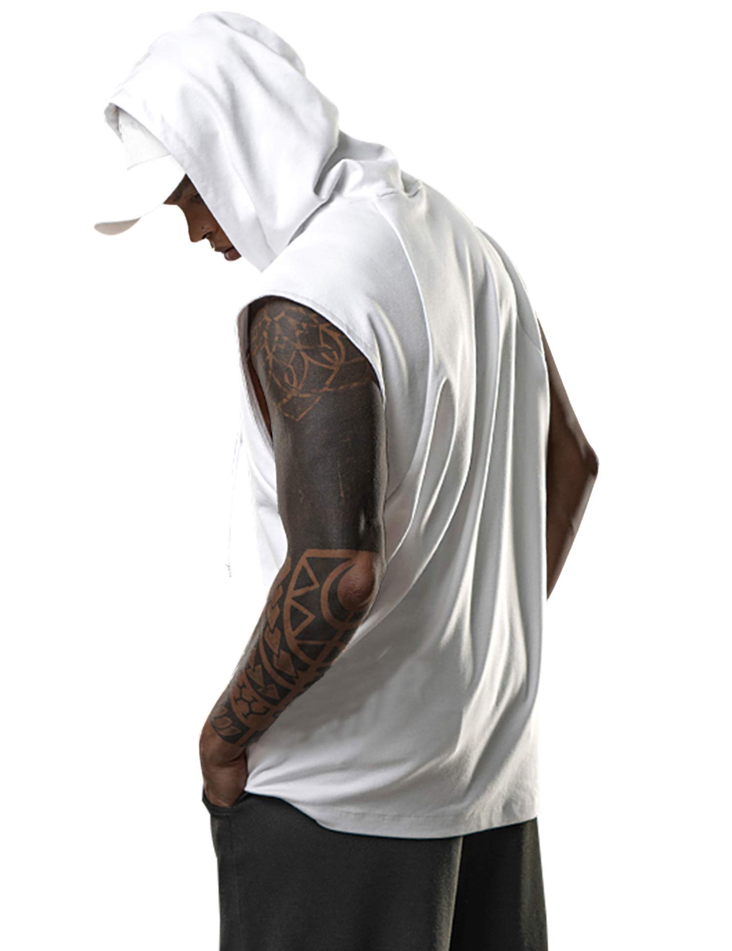 Aixdir Hoodie Tank Top Sleeveless Hoodie Workout Shirts for Men Gym Hoodies White