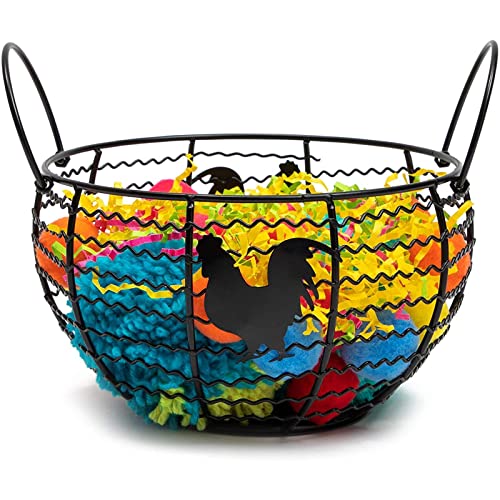 Wire Egg Collecting Basket, Farmhouse Kitchen Organizer (Black, 8.2 x 8.2 x 4.9 In)