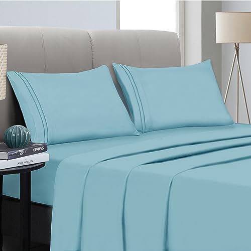 Mejoroom Full Bed Sheet Set - Super Soft Brushed Microfiber 1800 Thread Count Full Sheets with 16 inch Deep Pocket - Wrinkle Free - Breathable and Hypoallergenic - 4 Piece(Full, Blue Elixir)