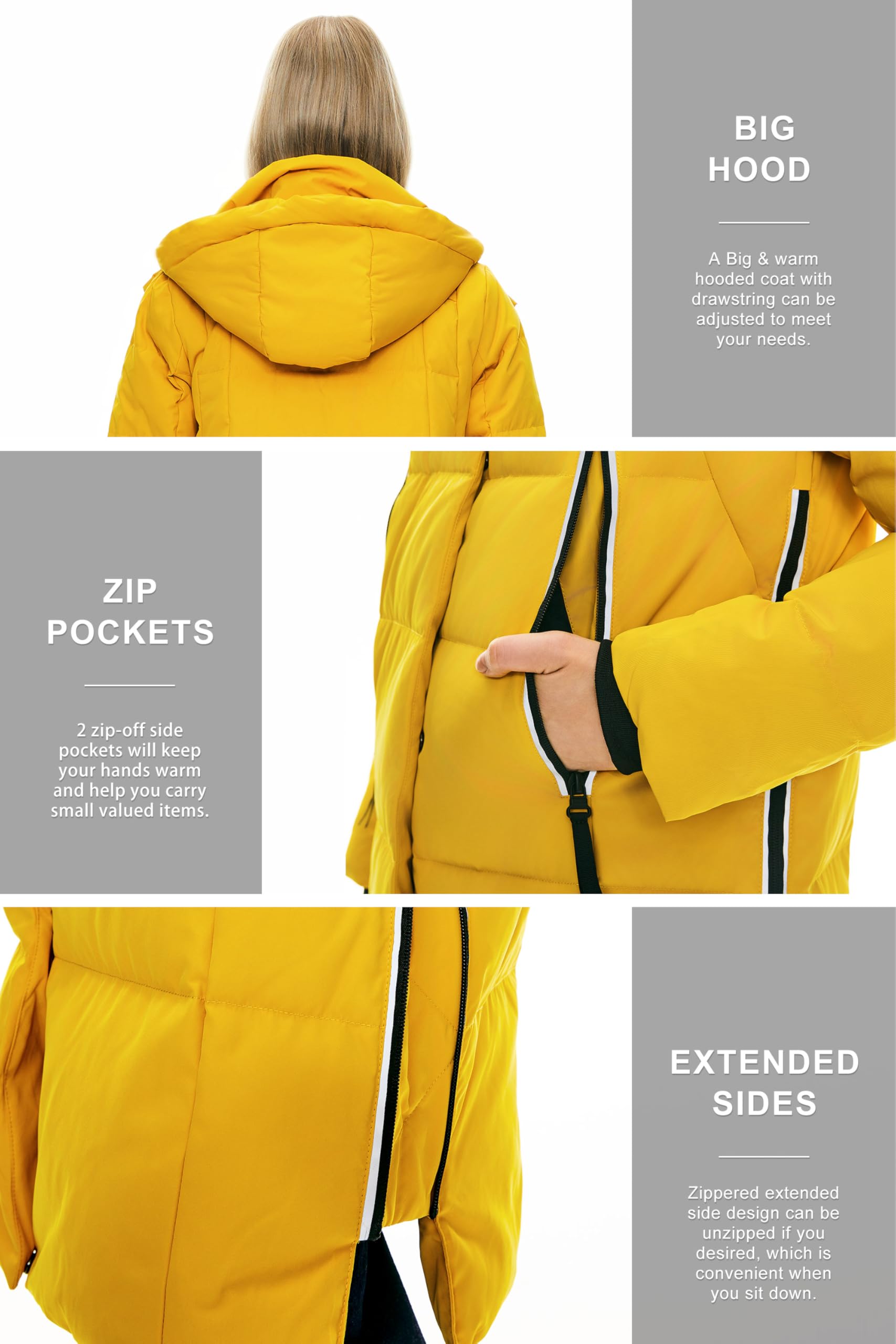 Orolay Women's Thickened Long Down Jacket Winter Down Coat Hooded Puffer Jacket with Side Zipper Pirate Black M