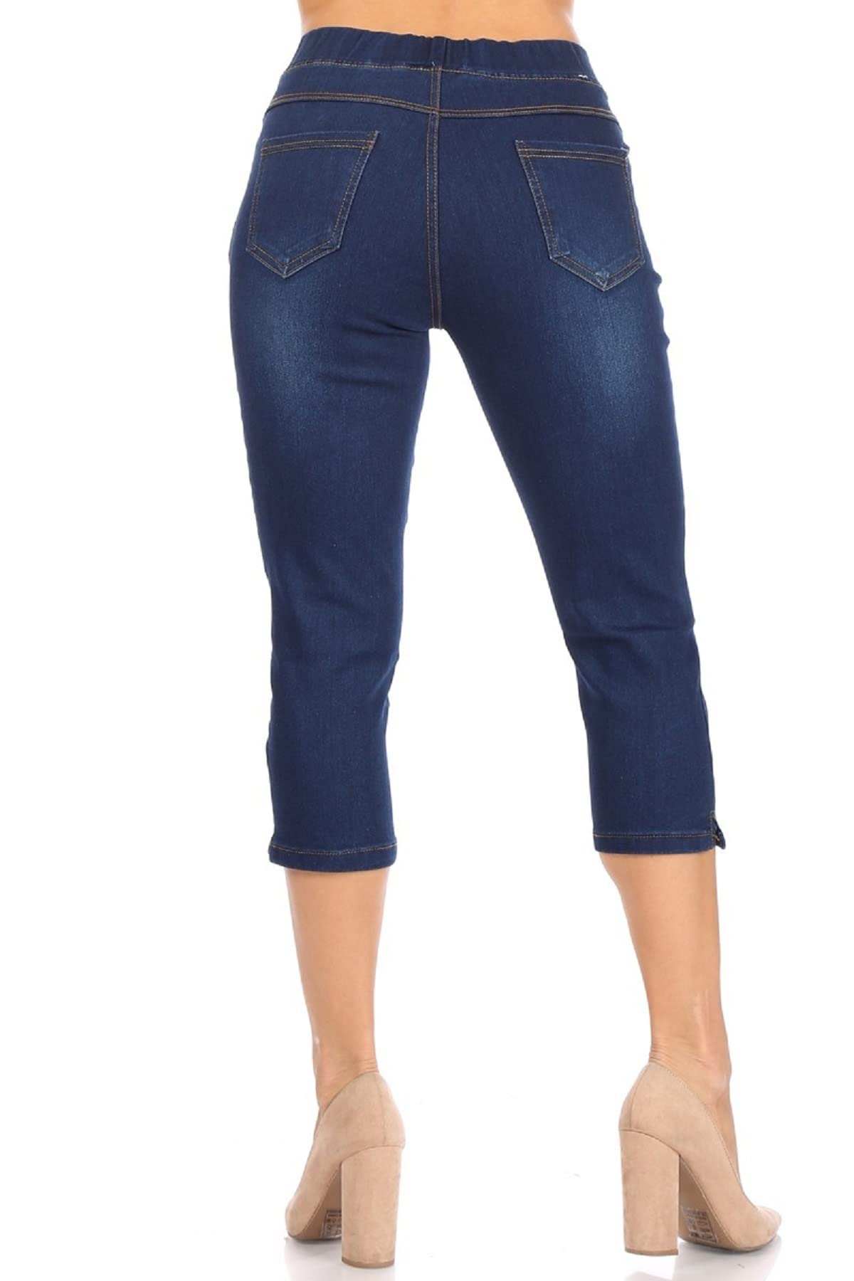 Jvini Women's Pull-On Stretchy Skinny Crop Denim Jeggings (XXX-Large, Capri- Dark Denim)