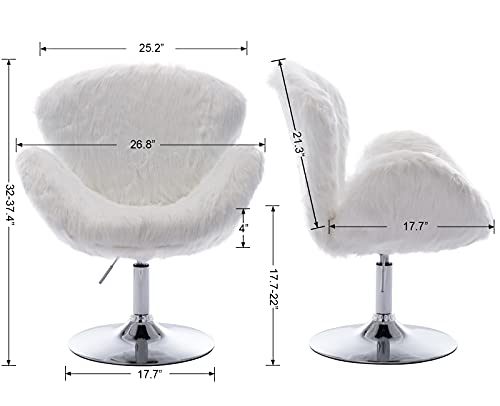 Kmax Faux Fur Accent Chair, Height Adjustable Plush Vanity Stool for Bedroom, Shaggy Dog Shell Chair for Dorm/Living Room, White