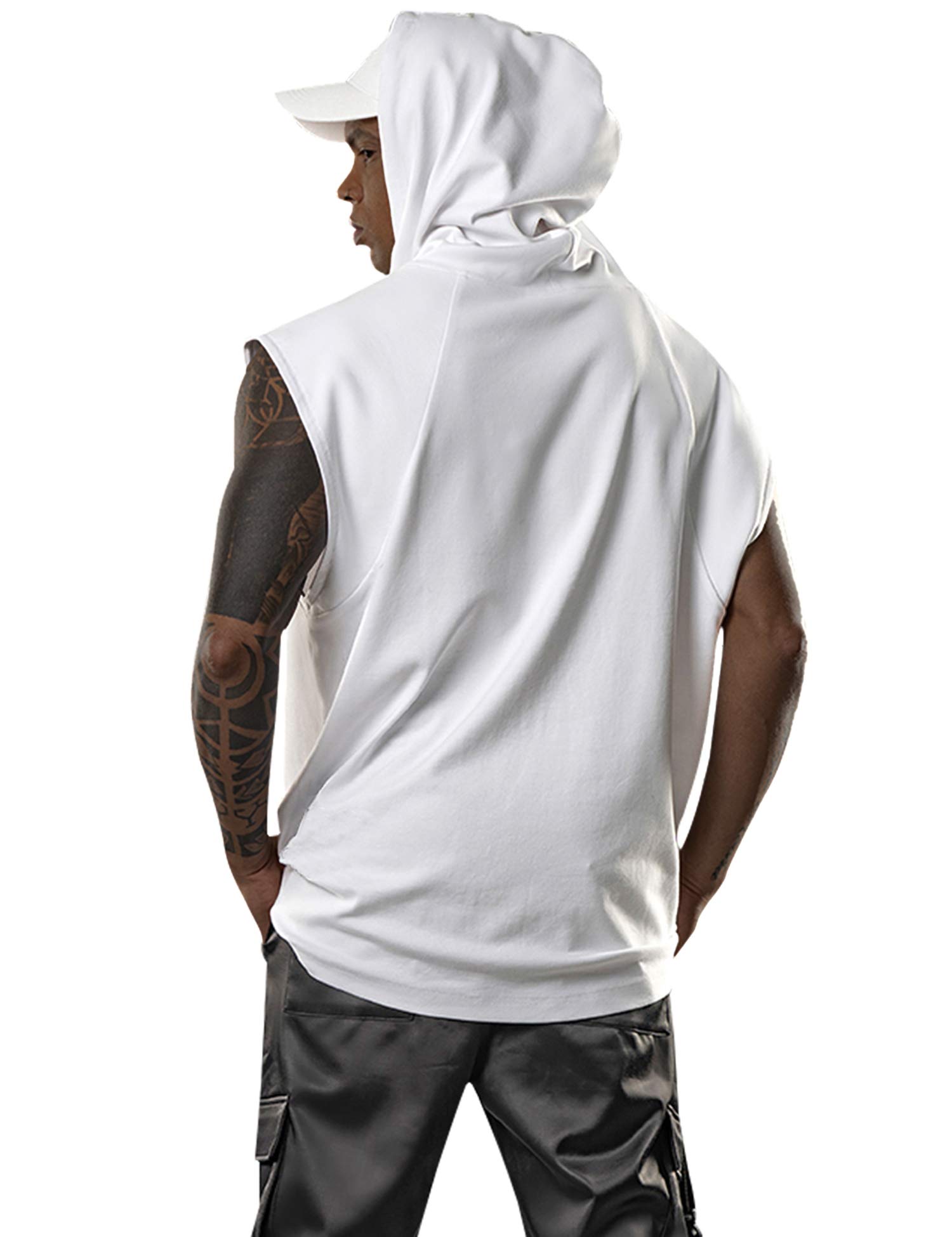 Aixdir Hoodie Tank Top Sleeveless Hoodie Workout Shirts for Men Gym Hoodies White
