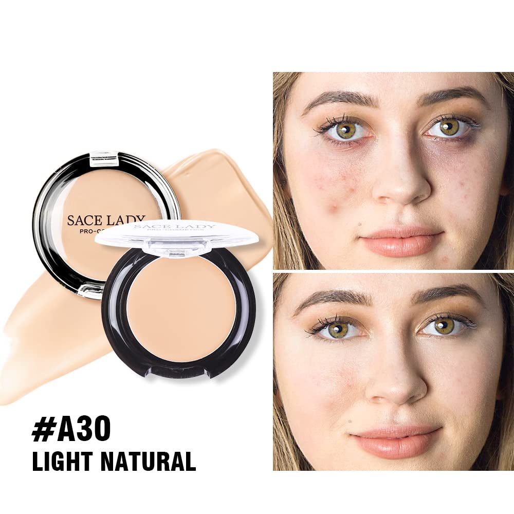 Waterproof Full Coverage Concealer With Primer Sponge Set, Smooth Matte Flawless Creamy Liquid Foundation Corrector Makeup Kit for Face Eye Dark Circles Spot Acne Scar Cover (0.2Fl, Light Natural)