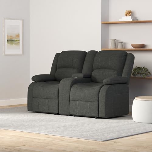 RecPro Charles 67" Double Recliner RV Sofa with Console and Cupholders | Zero Wall Loveseat for Camper | Wall Hugger Couch | Fifth Wheel Theater Seating | Replacement RV Furniture | Fossil Cloth