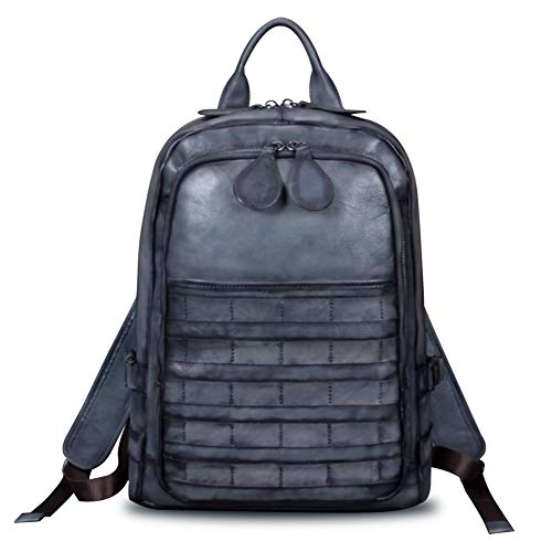 IVTG Genuine Leather Large Backpack for Men Vintage Laptop Knapsack Purse Rucksack Daypack High Capacity for Travel Bag (Gray)