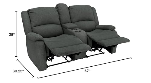 RecPro Charles 67" Double Recliner RV Sofa with Console and Cupholders | Zero Wall Loveseat for Camper | Wall Hugger Couch | Fifth Wheel Theater Seating | Replacement RV Furniture | Fossil Cloth