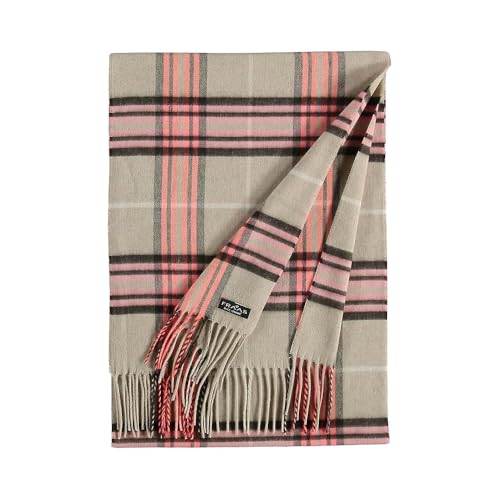 Fraas Cashmink® Scarf - Checkered Plaid For Women & Men - Warm & Softer Than Cashmere - Made In Germany - 14x79in - beige/pink