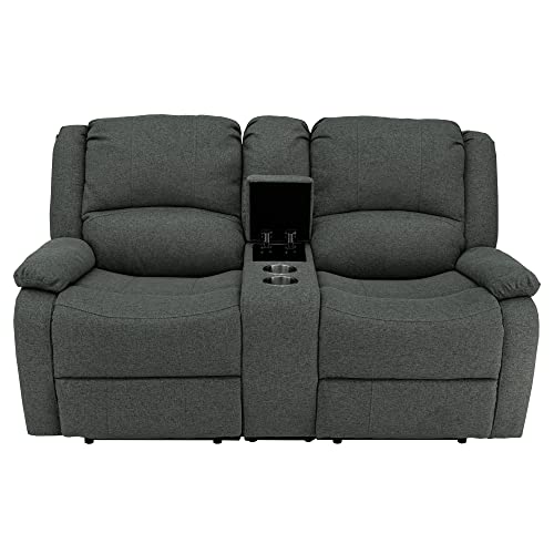 RecPro Charles 67" Double Recliner RV Sofa with Console and Cupholders | Zero Wall Loveseat for Camper | Wall Hugger Couch | Fifth Wheel Theater Seating | Replacement RV Furniture | Fossil Cloth
