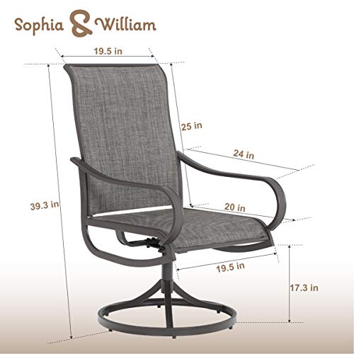 Sophia & William Patio Dining Chairs Set of 2 Patio Swivel Chairs Textilene Support 300lbs Outdoor Chairs for Lawn Garden Backyard Pool Sling Weather Resistant-Brown Frame