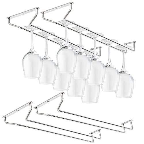 CUKE2BEET 15.7 Inch Stainless Steel Wine Glasses Rack Under Cabinet Stemware Rack, Wine Glass Hanger Rack Wire Wine Glass Holder Storage Hanger for Cabinet Kitchen Bar (4)
