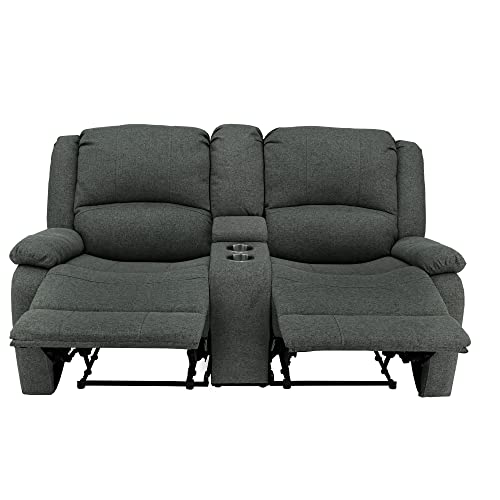 RecPro Charles 67" Double Recliner RV Sofa with Console and Cupholders | Zero Wall Loveseat for Camper | Wall Hugger Couch | Fifth Wheel Theater Seating | Replacement RV Furniture | Fossil Cloth