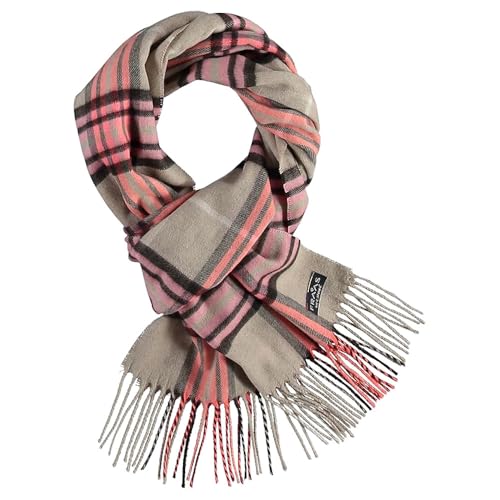 Fraas Cashmink® Scarf - Checkered Plaid For Women & Men - Warm & Softer Than Cashmere - Made In Germany - 14x79in - beige/pink