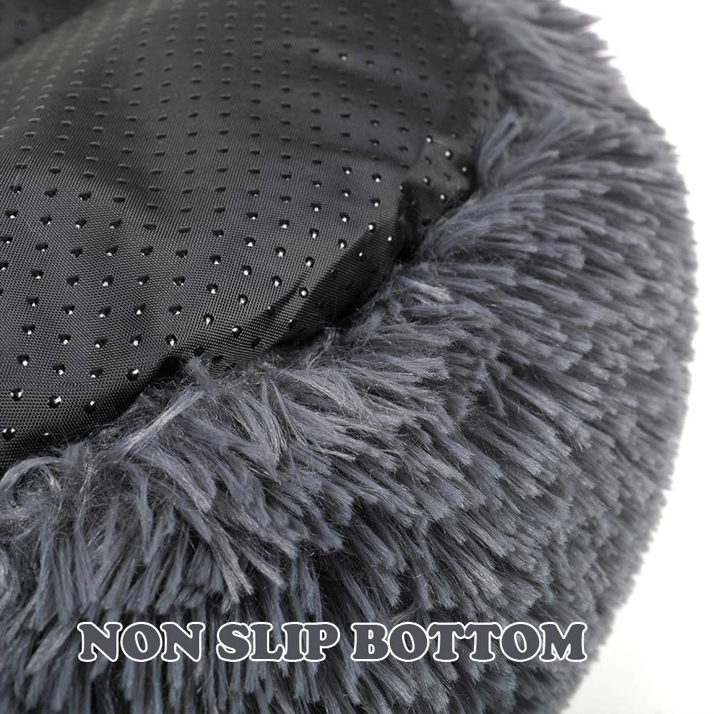 otoez Kitten Puppy Anti-Anxiety Plush Pet Calming Donut Bed With Non-Slip Waterproof Bottom, Washable Small Round Dog Cat Bed (19.7", Dark Grey)
