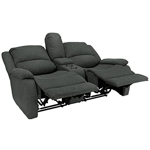 RecPro Charles 67" Double Recliner RV Sofa with Console and Cupholders | Zero Wall Loveseat for Camper | Wall Hugger Couch | Fifth Wheel Theater Seating | Replacement RV Furniture | Fossil Cloth