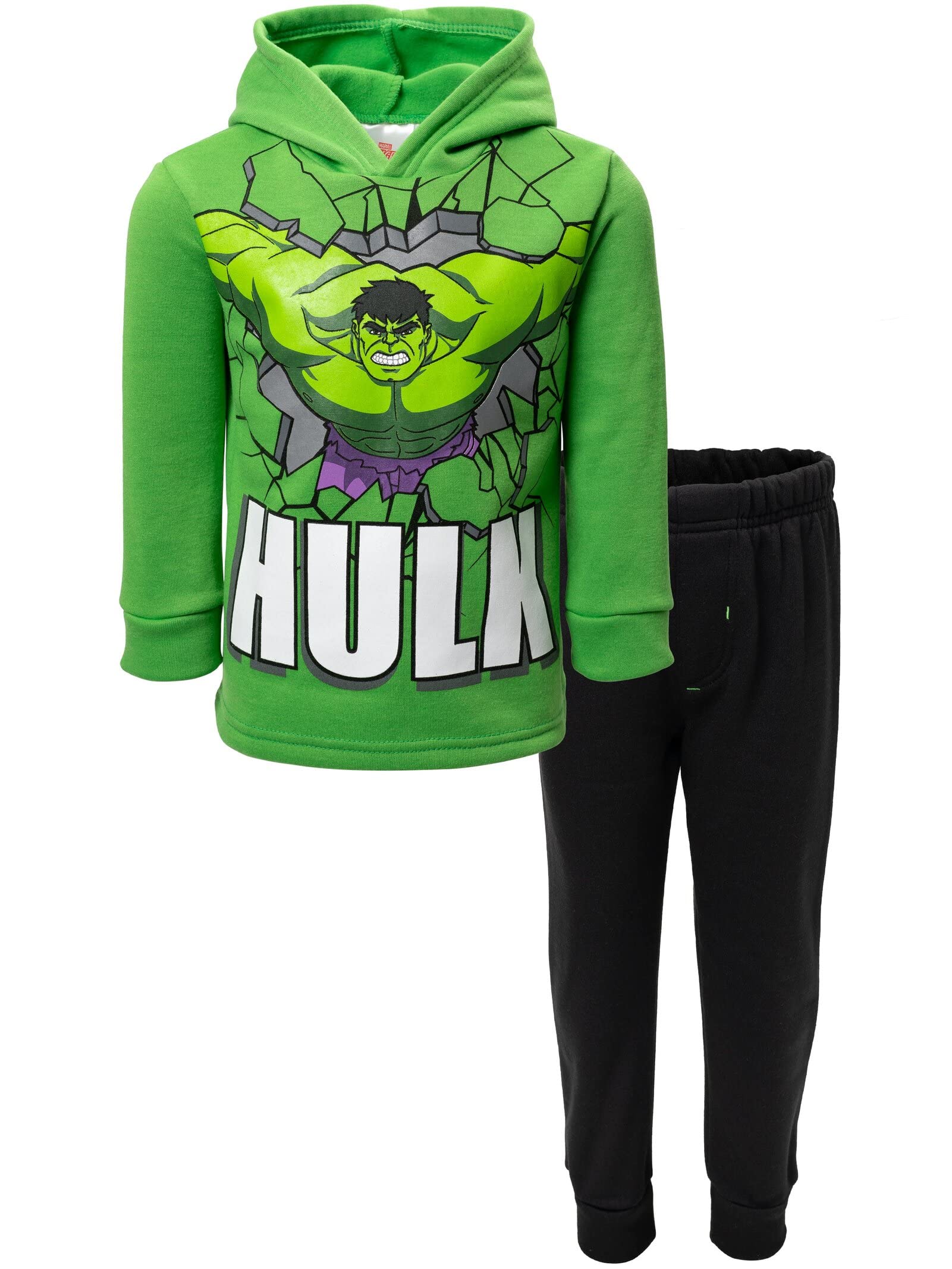 Marvel Avengers Hulk Little Boys Fleece Pullover Hoodie and Pants Outfit Set Green/Black 7-8