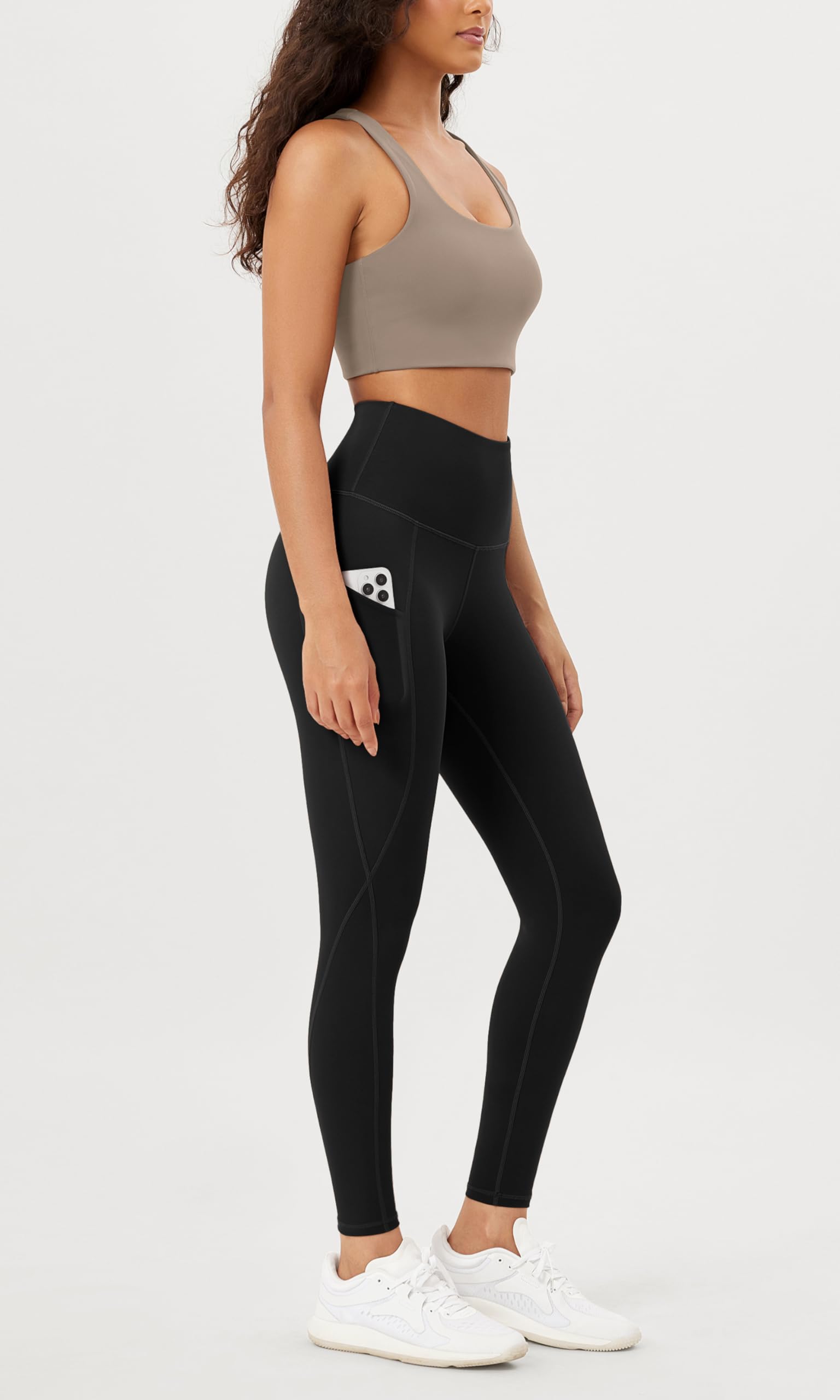 ODODOS Women's High Waisted Full Length Yoga Leggings with Pockets, 28" Inseam Tummy Control Non See Through Workout Athletic Running Yoga Pants, Plus Size, Black, XX-Large