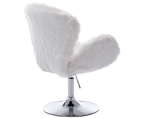 Kmax Faux Fur Accent Chair, Height Adjustable Plush Vanity Stool for Bedroom, Shaggy Dog Shell Chair for Dorm/Living Room, White