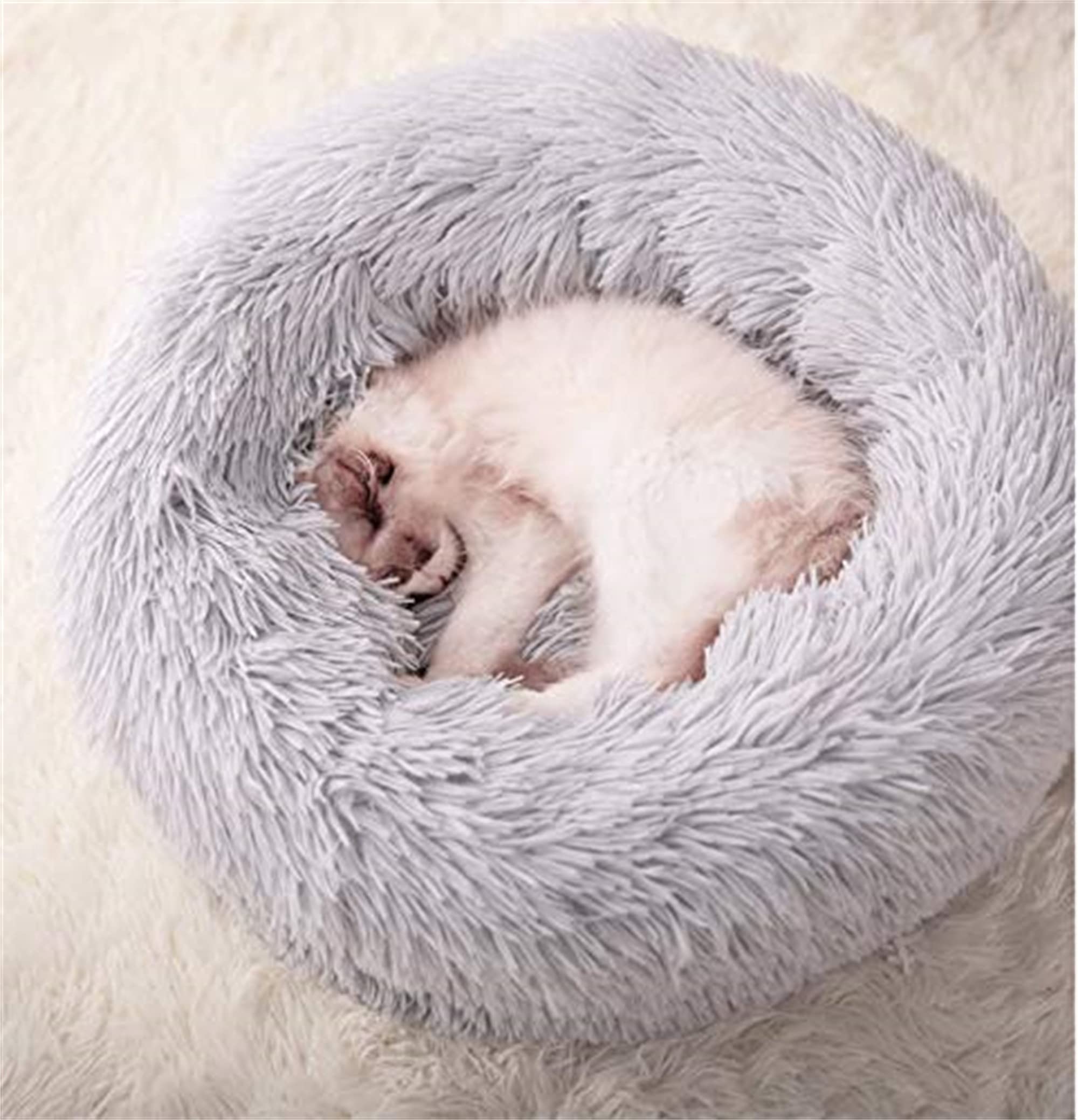 Gavenia Indoor Cat Bed, 20''x20'' Washable Donut, Soft Plush Pet Cushion, Waterproof Dog and Cat Bed for Sleep Improvement, Grey