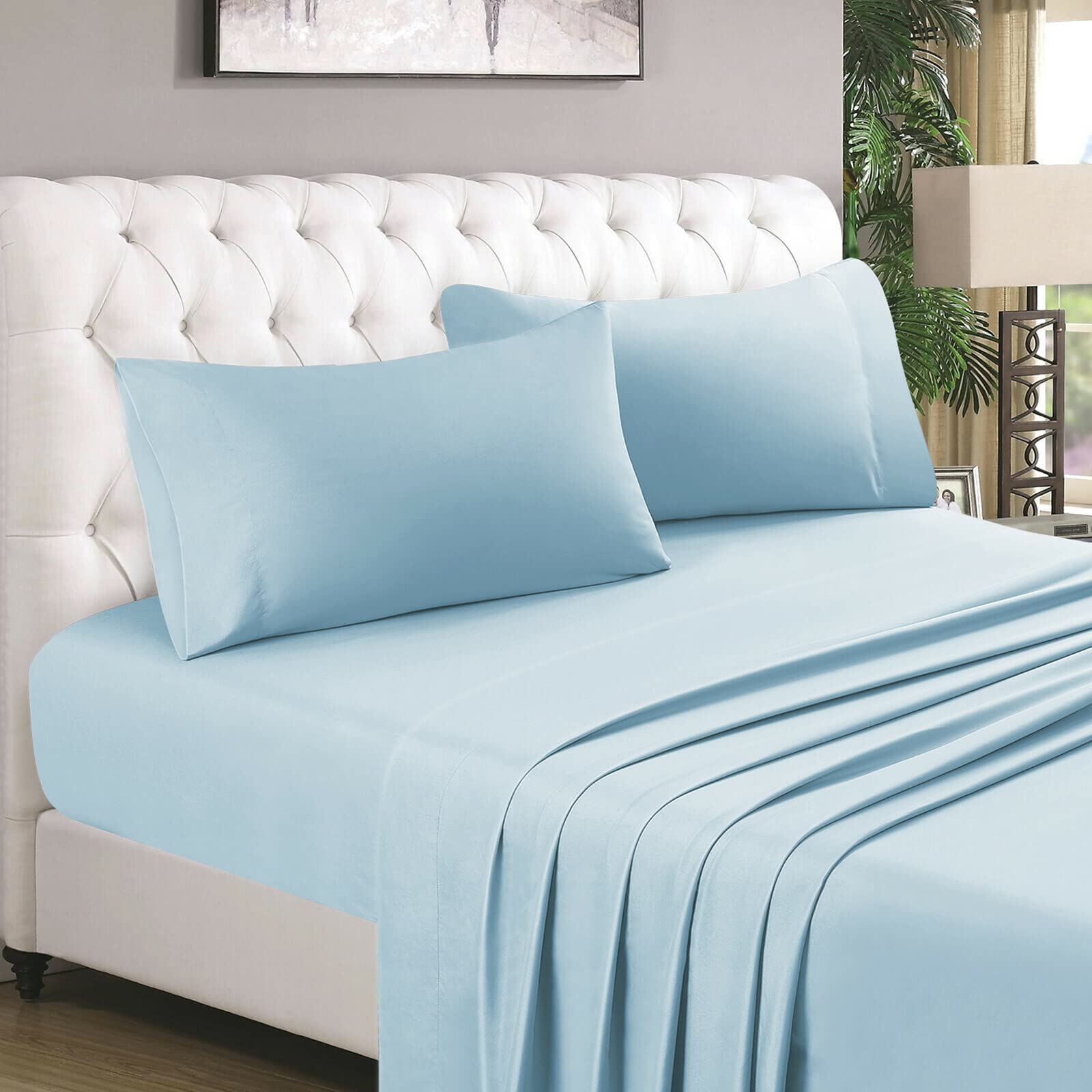Full Size Sheet Set - 4 Piece - 100% Cotton Hotel Luxury Bed Sheets - Extra Soft - 18"β24" Deep Pocket Fitted Sheets - Breathable & Cooling Sheets - 800 Thread Count - Light Blue Bed Sheets