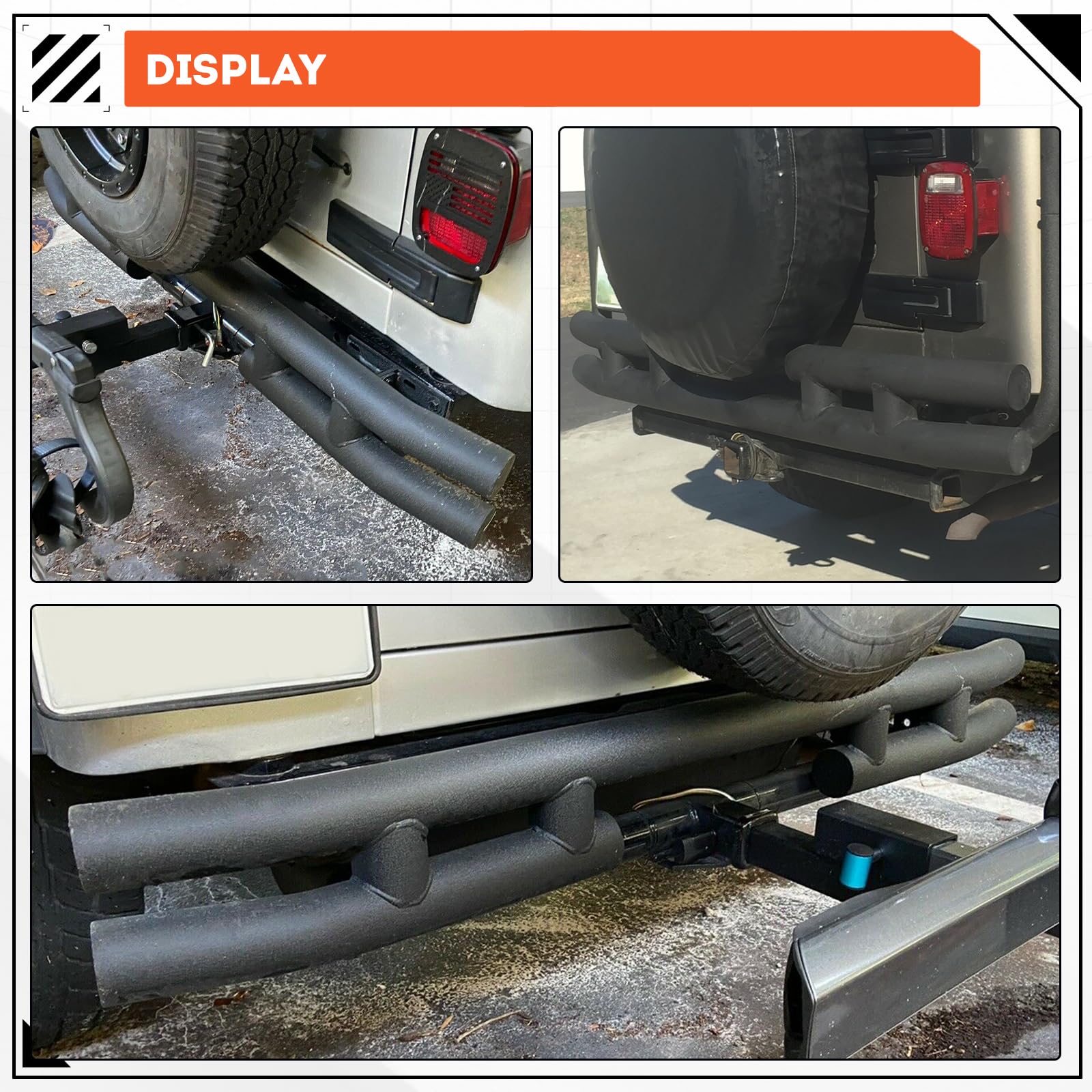 ECOTRIC Tubular Rear Bumper Rear Double Tube Bumper Compatible with 1997-2006 Jeep Wrangler TJ Steel Textured Black