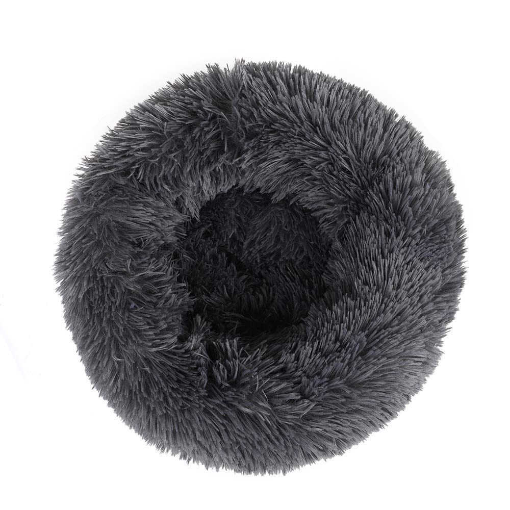 otoez Kitten Puppy Anti-Anxiety Plush Pet Calming Donut Bed With Non-Slip Waterproof Bottom, Washable Small Round Dog Cat Bed (19.7", Dark Grey)