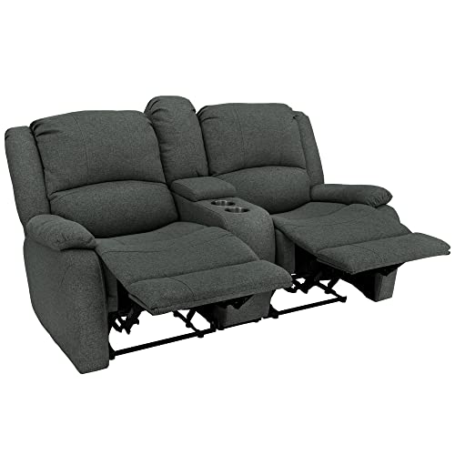 RecPro Charles 67" Double Recliner RV Sofa with Console and Cupholders | Zero Wall Loveseat for Camper | Wall Hugger Couch | Fifth Wheel Theater Seating | Replacement RV Furniture | Fossil Cloth