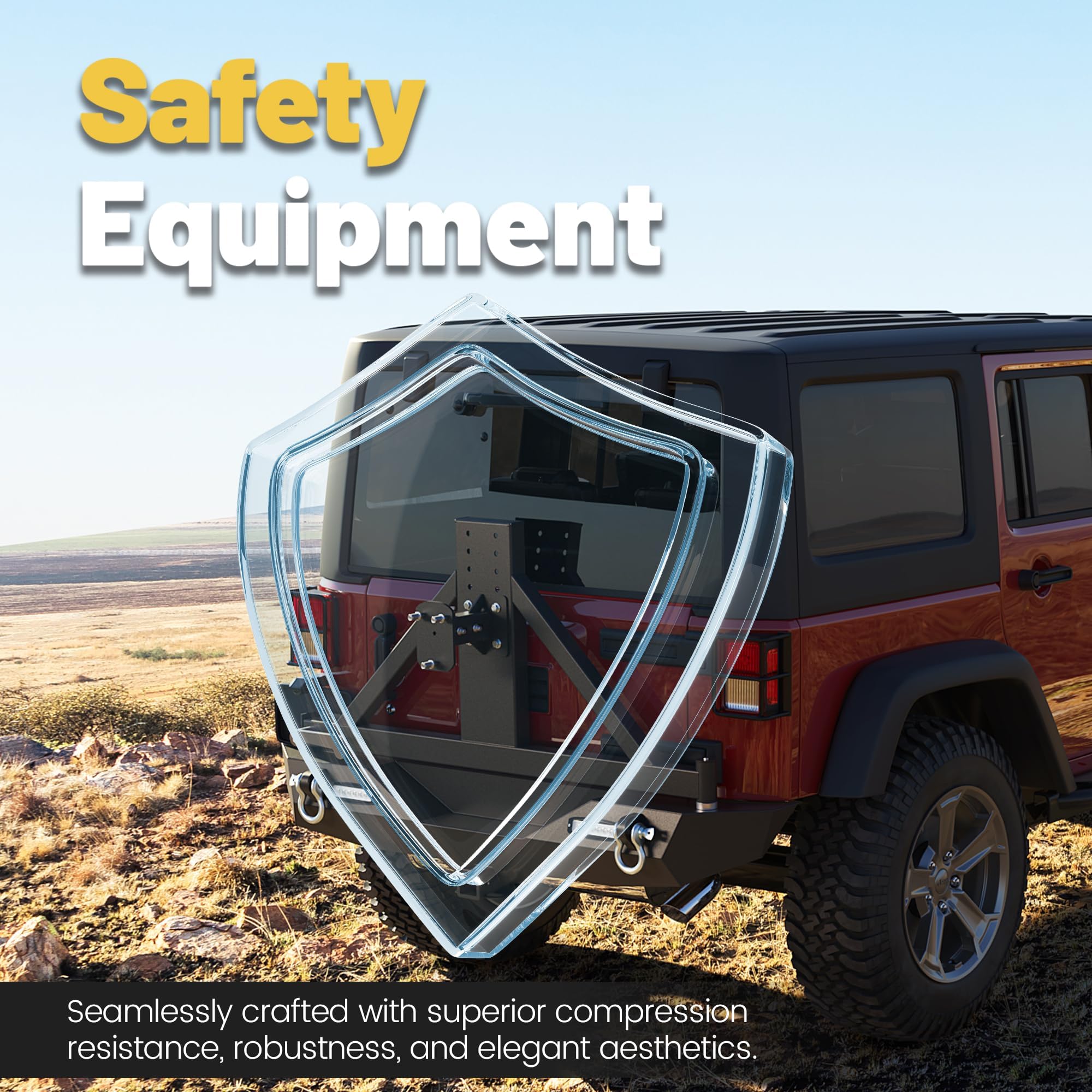 ECOTRIC Steel Rear Bumper Compatible with 2007-2018 Jeep Wrangler JK with Tire Carrier Bumper w/Lockable Tire Carrier 2" Receiver 2Pcs High Powered LED Floodlights Textured Black 2 Packages