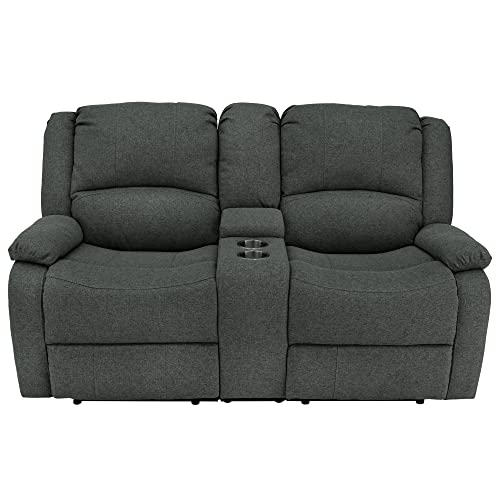 RecPro Charles 67" Double Recliner RV Sofa with Console and Cupholders | Zero Wall Loveseat for Camper | Wall Hugger Couch | Fifth Wheel Theater Seating | Replacement RV Furniture | Fossil Cloth