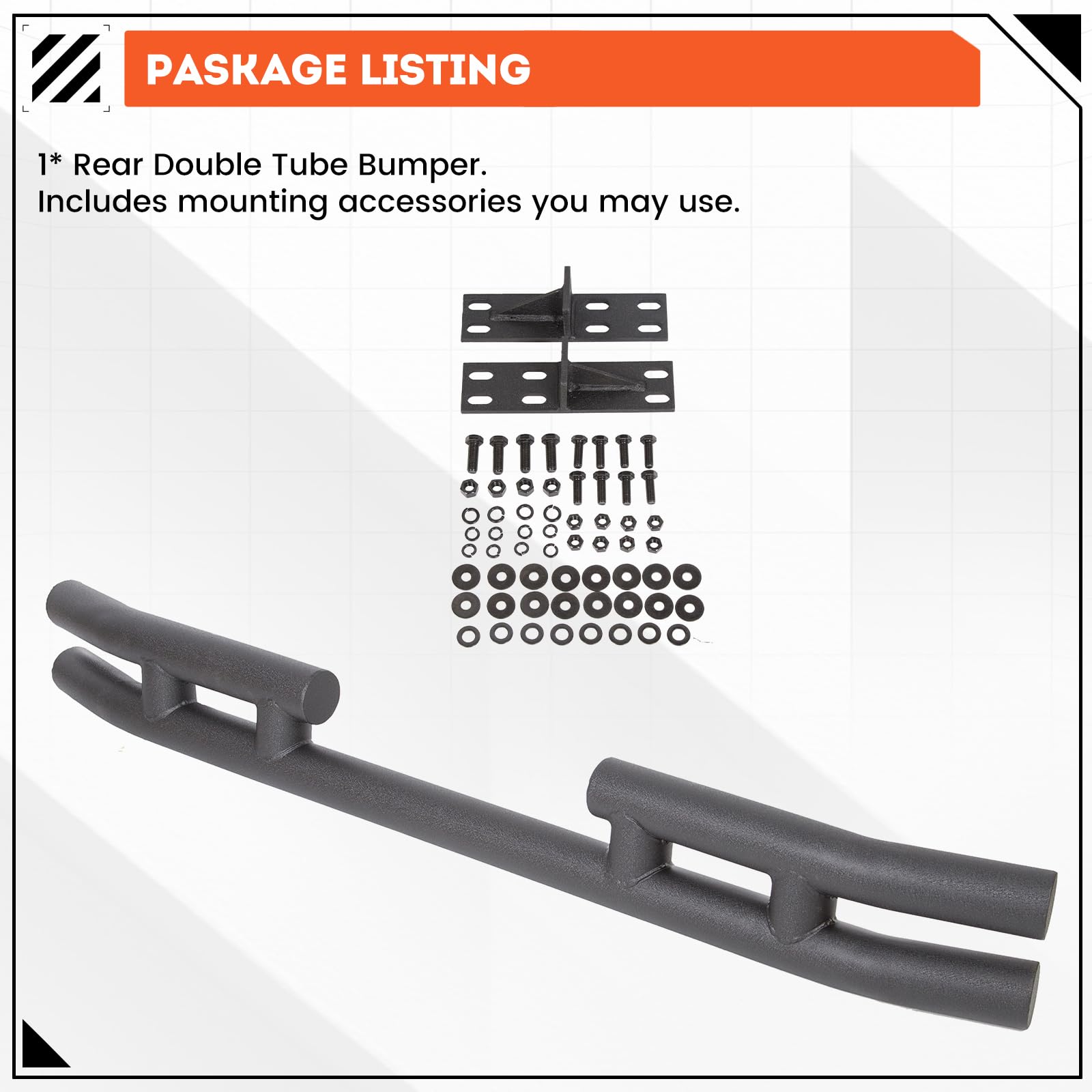 ECOTRIC Tubular Rear Bumper Rear Double Tube Bumper Compatible with 1997-2006 Jeep Wrangler TJ Steel Textured Black