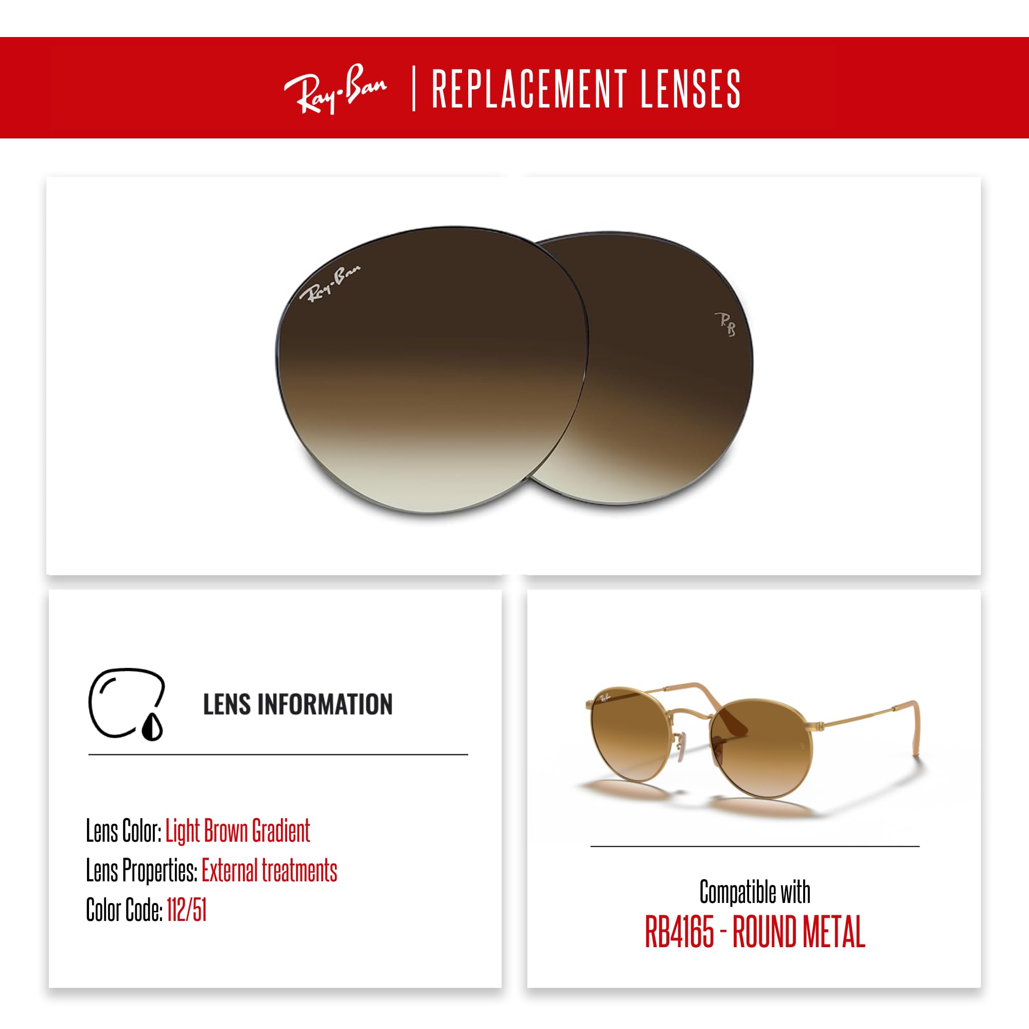 Ray-Ban Original ROUND METAL RB3447 Replacement Lenses + BUNDLE with Designer iWear Eyewear Kit (Clear Gradient Brown, 50)