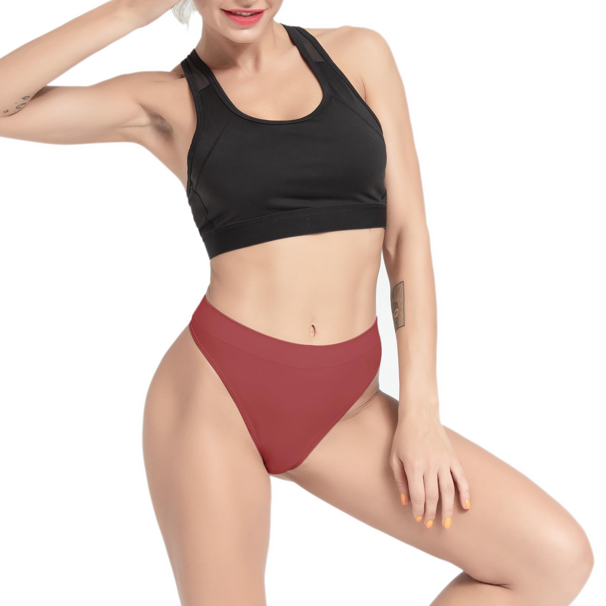 GRANKEE Women's Breathable Seamless Thong Panties No Show Underwear 6 Pack(Black/Caramel/Purple/Olive Green/Lavender/Light Grey 6 Pack L)