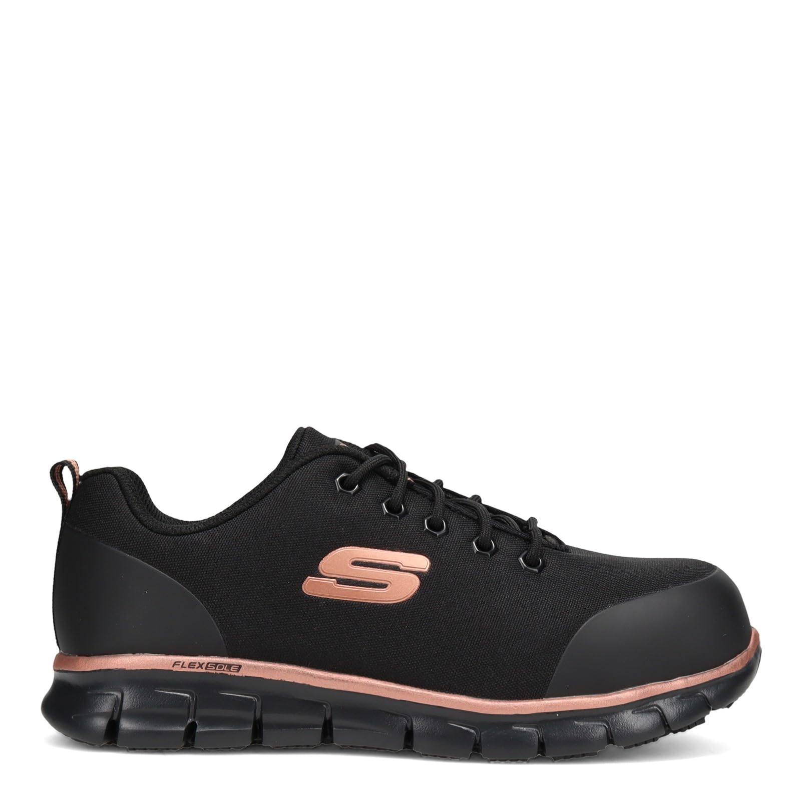Skechers Women's Lace up Athletic Safety Toe Industrial Shoe, Black/Gold, 8