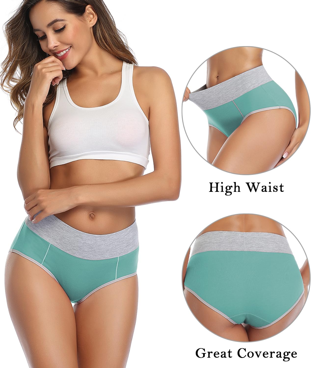 wirarpa Women's Cotton Underwear High Waist Briefs Ladies Soft Breathable Panties Full Coverage Underpants 5 Pack 4X-Large