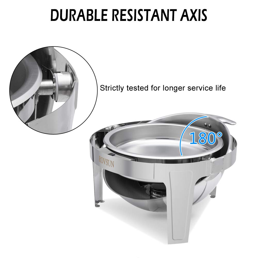 ROVSUN Chafing Dish Buffet Set,6 Quart Roll Top Stainless Steel Chafer, NSF Round Set with Food Pan, Water Pan and Fuel Holders, for Wedding, Parties, Banquet, Catering Events