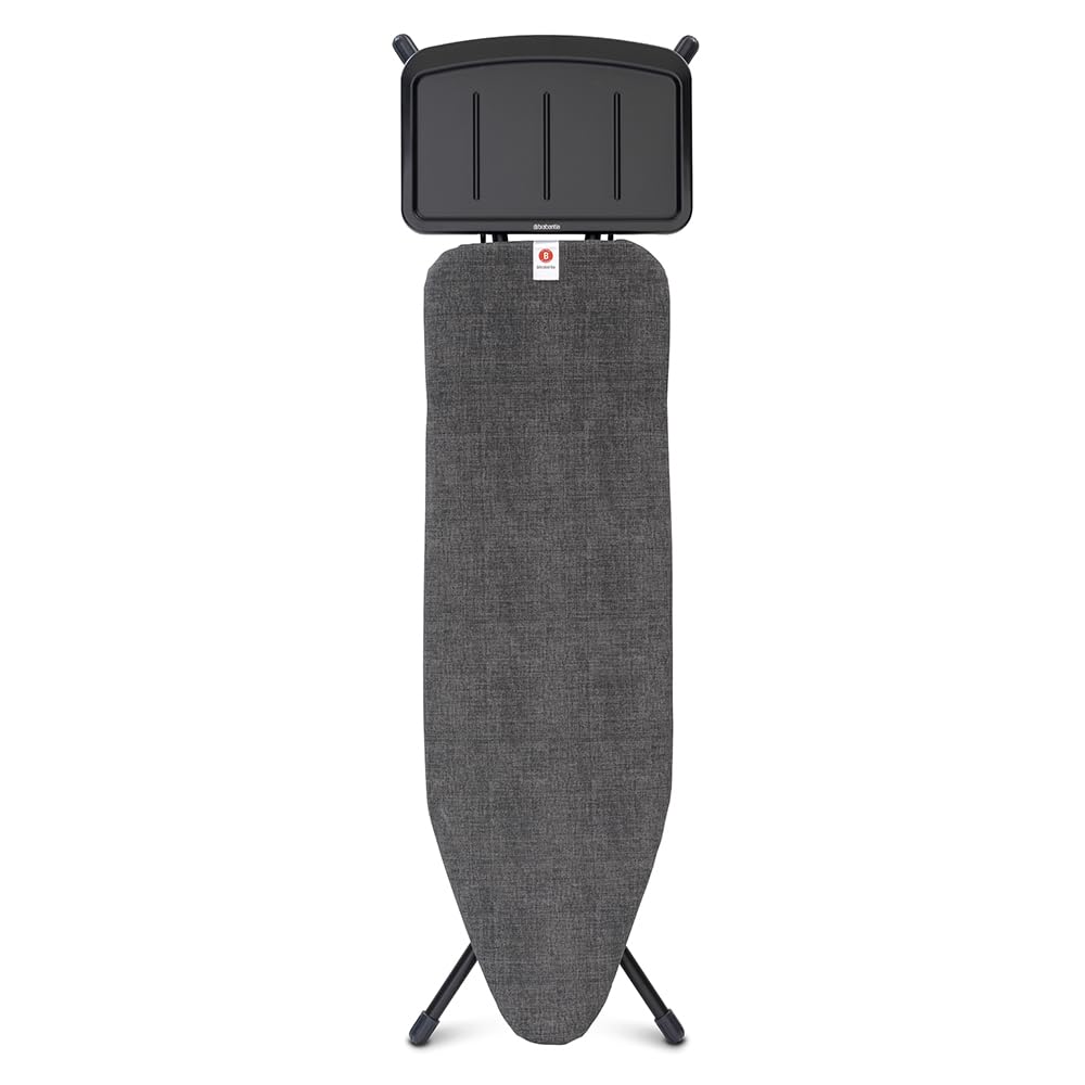 Brabantia Size B Ironing Board (49x15 in) 7 Height Options, Solid Steam Unit Rest Holder (Denim Black) Non-Slip Feet, Anti-Collapse Child Locks